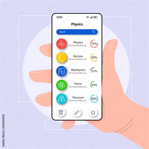 Physics Categories Smartphone Interface Vector Template Mobile App
