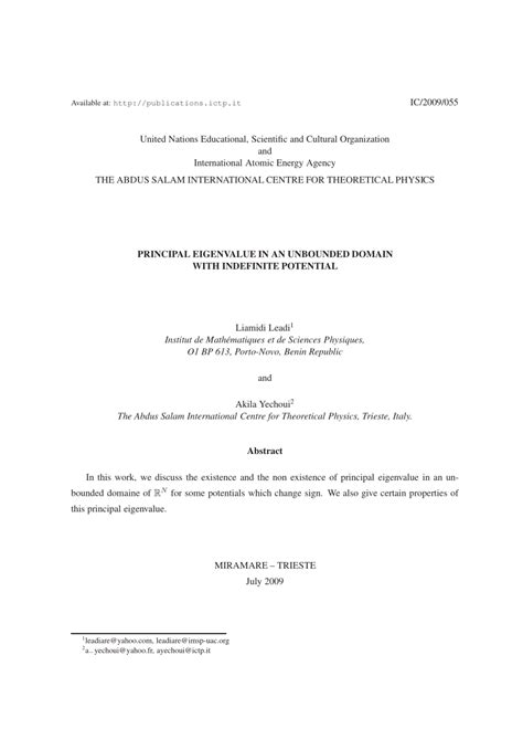 Pdf Principal Eigenvalue In An Unbounded Domain With Indefinite Potential
