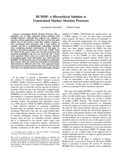 Pdf Hcmdp A Hierarchical Solution To Constrained Markov Decision