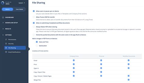 Settings Fluix