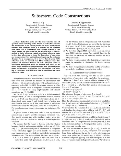 Pdf Subsystem Code Constructions