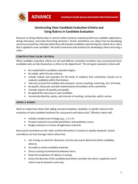 Fillable Online Advance Umd Interview Rubrics Definition Templates