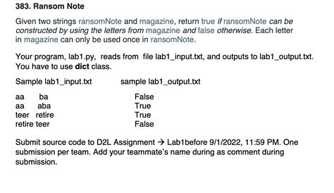 Solved 383 Ransom Note Given Two Strings Ransomnote And