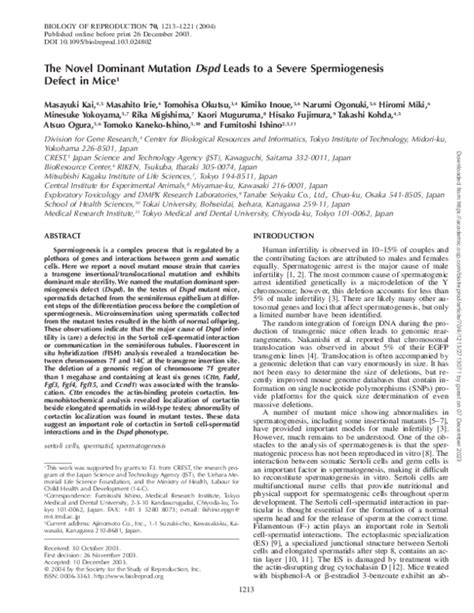 Pdf The Novel Dominant Mutation Dspd Leads To A Severe Spermiogenesis