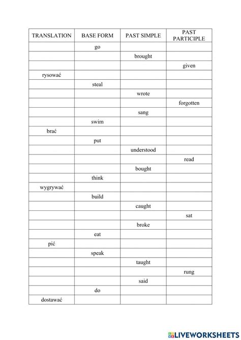 Irregular Verbs Online Exercise For 5 Live Worksheets