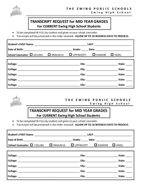 Fillable Online Counseling Department Recordstranscript Request Fax