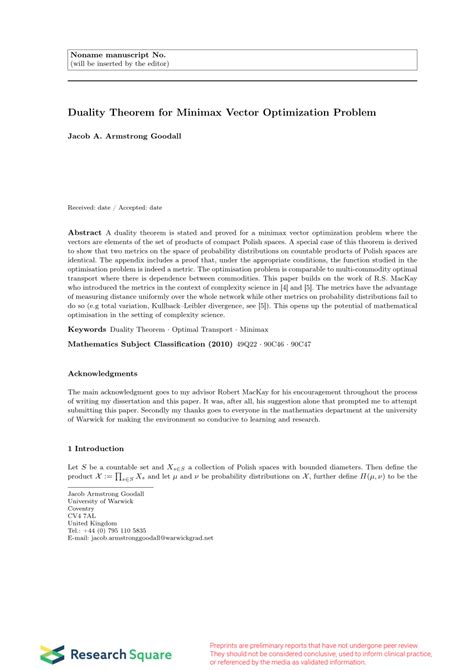 Pdf Duality Theorem For A Minimax Vector Optimization Problem