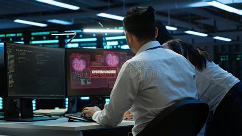 Data Center Cybersecurity Division Teamworking Colleagues Fighting Virus Stock Image Image Of