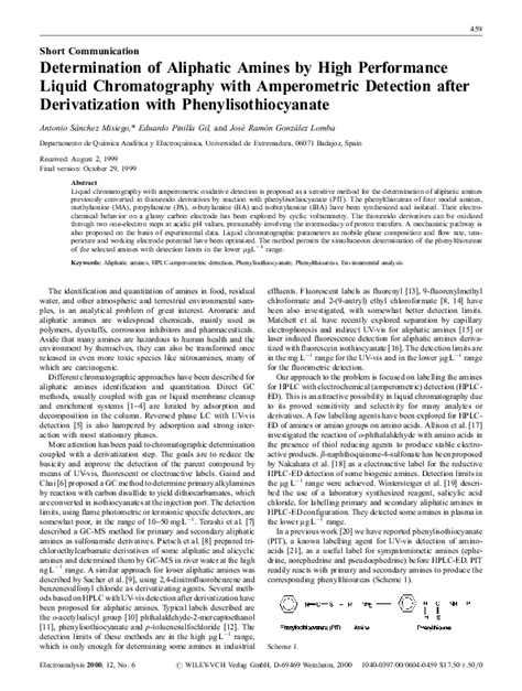 Pdf Determination Of Aliphatic Amines By High Performance Liquid Chromatography With