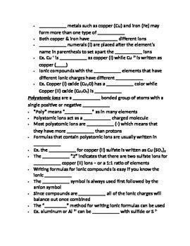 Lesson III Student PowerPoint Note Guide Naming Writing Chemical Formulas
