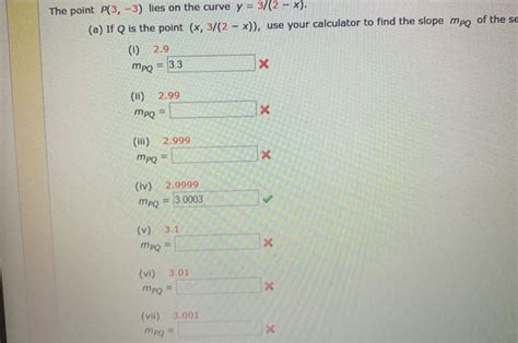 Solved The point P(3, -3) lies on the curve y = 3/(2 - x). | Chegg.com