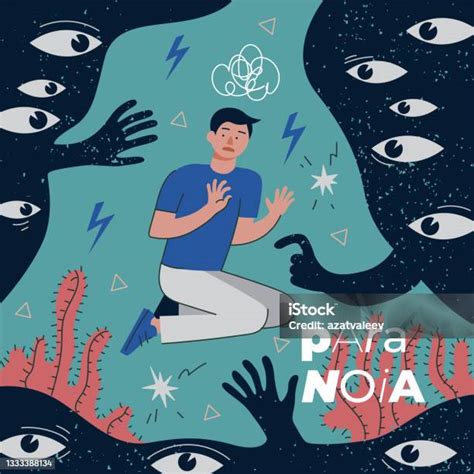 편집증 정신 분열증 정신 질환 추상적 인 배너 시각화 인간의 정신병 사고와 불안 또는 두려움 감정 편집증 마음 건강 문제 정신과