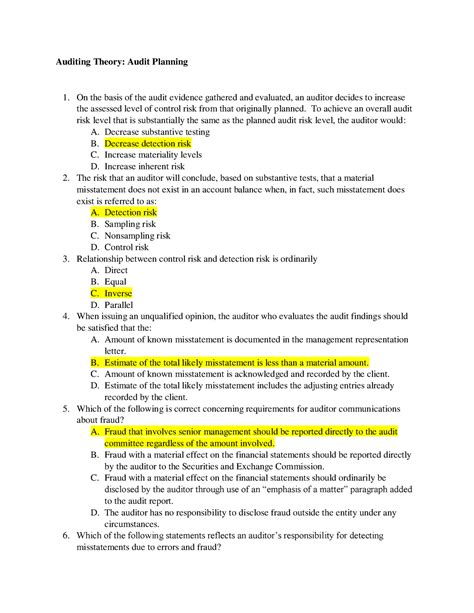 Auditing Theory Audit Planning Auditing Theory Audit Planning On The Basis Of The Audit