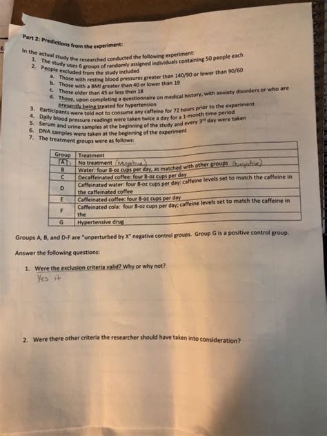 solved part 2 predictions from the experiment in the