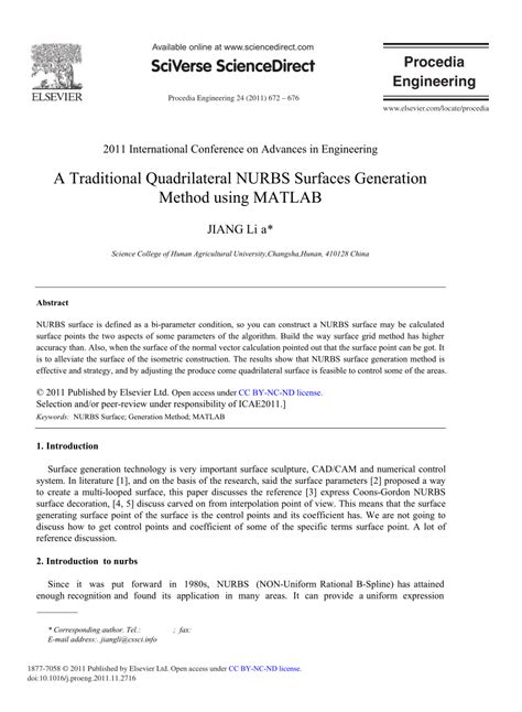 Pdf A Traditional Quadrilateral Nurbs Surfaces Generation Method Using Matlab