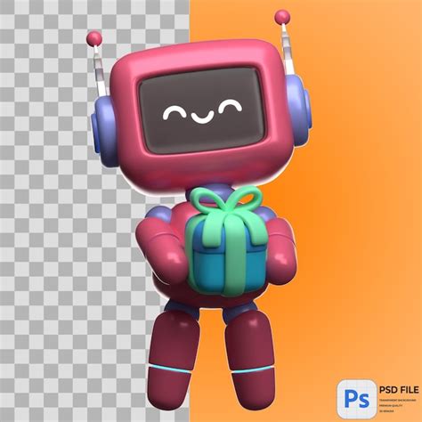 premium psd 3d robot holding t box render illustration icon