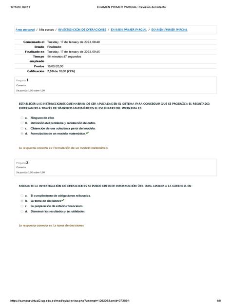 Examen Primer Parcial Revisión Del Intento Pdf Programación Lineal Toma De Decisiones