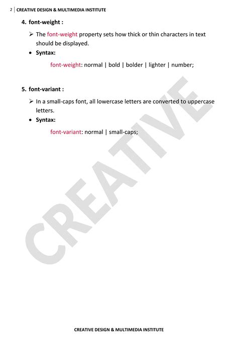 Learn Css Font Text From This Pdf Provided By Creative Design And