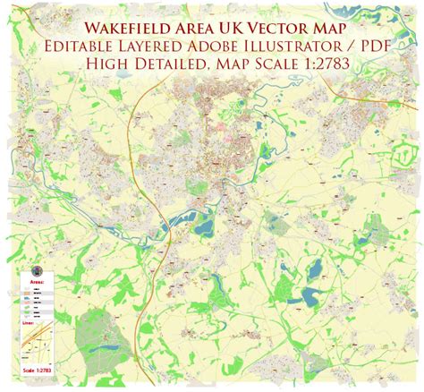 Wakefield Area Uk Map Vector City Plan High Detailed Street Map