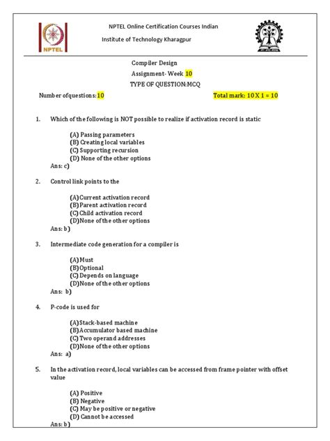 Assignment 10 Compiler Design Pdf Pointer Computer Programming Computer Architecture