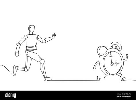 Single Continuous Line Drawing Robot Chasing Alarm Clock System Management Control And