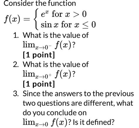 solved consider the function f x {ex for x 0sinx for x≤0 1