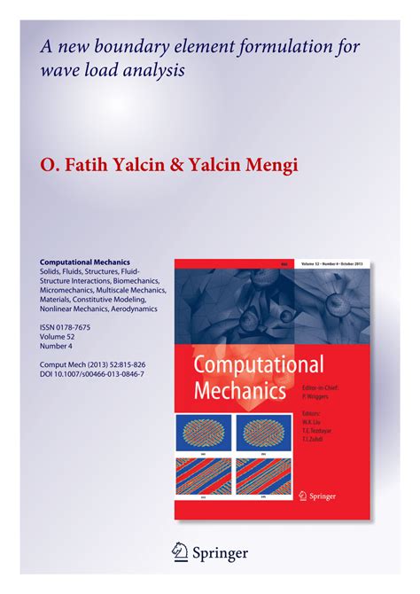 PDF A New Boundary Element Formulation For Wave Load Analysis