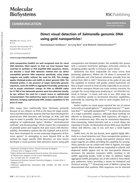 Pdf Direct Visual Detection Of Salmonella Genomic Dna Using Gold