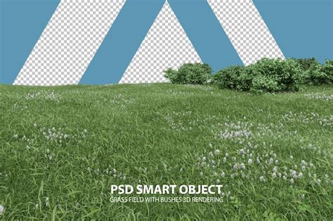 Premium Psd Realistic Grass Field With Bushes 3d Rendering Of