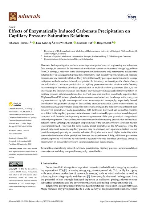 Pdf Effects Of Enzymatically Induced Carbonate Precipitation On Capillary Pressuresaturation