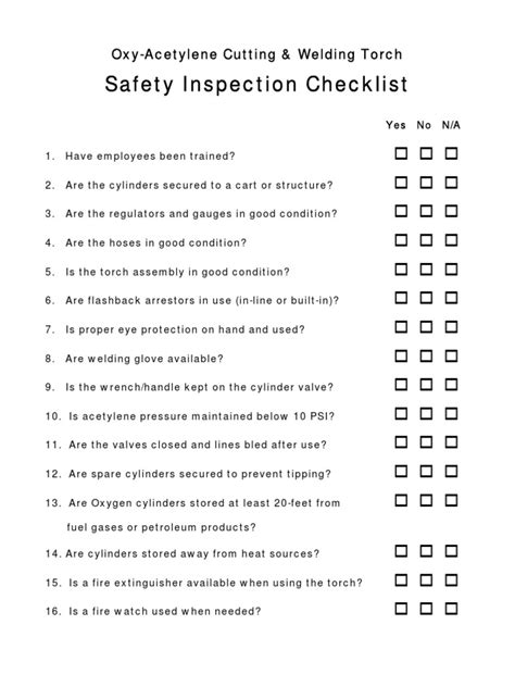 Oxy Acetylene Cutting And Welding Torch Checklist Pdf