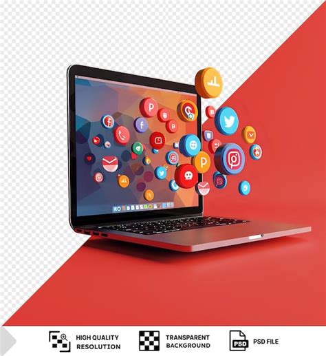 Premium Psd Mockup Of Linkedin Icons Flying Around A Laptop And Smartphone Png