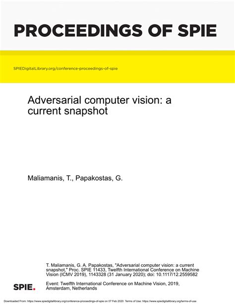 Pdf Adversarial Computer Vision A Current Snapshot