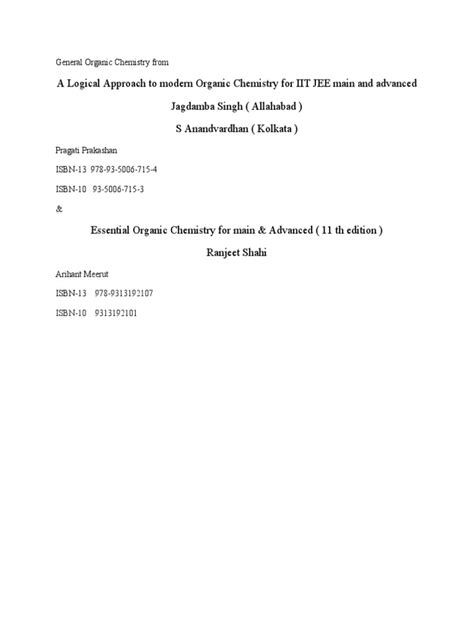 3 General Organic Chemistry From Jagdamba Singh S Anandvardhan Logical Approach To Modern