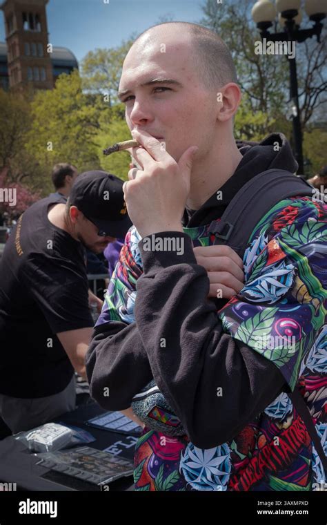A Man Smoking A Joint At At The 420 Pot Smoke In In The Village In