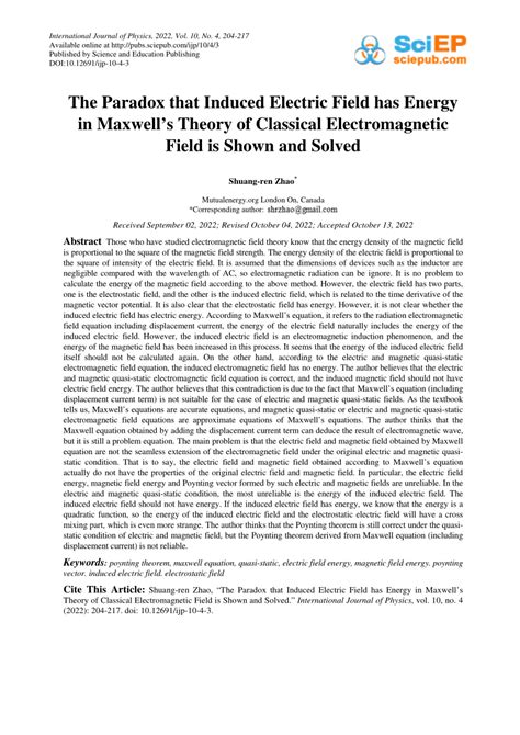 Pdf The Paradox That Induced Electric Field Has Energy In Maxwells Theory Of Classical