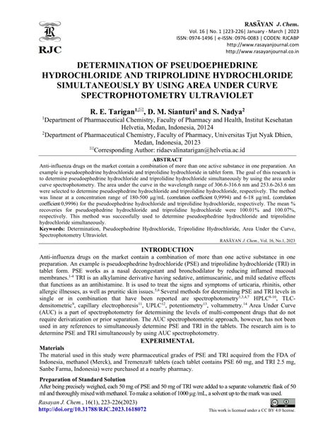 Pdf Determination Of Pseudoephedrine Hydrochloride And Triprolidine Hydrochloride