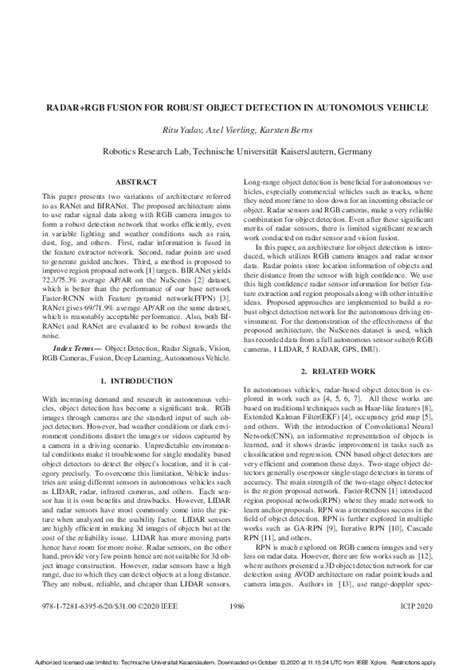 Pdf Radar Rgb Fusion For Robust Object Detection In Autonomous Vehicle