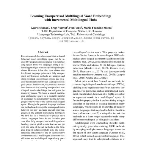 Learning Unsupervised Multilingual Word Embeddings With Incremental Multilingual Hubs Acl