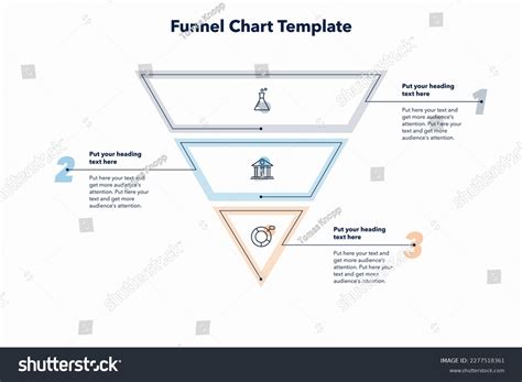 funnel chart template three colorful sections stock vector royalty