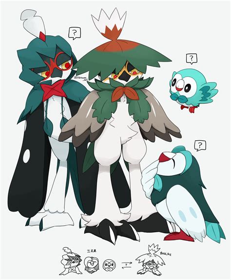 Hidane Natsume Hdn Dartrix Decidueye Hisuian Decidueye Rowlet Nintendo Pokemon Highres