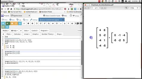 sagemath operaciones con matrices youtube