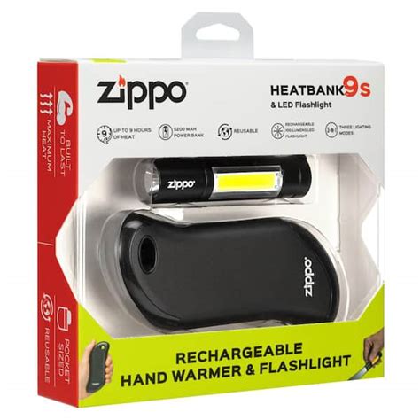 Zippo Black Heatbank 9s Rechargeable Hand Warmer And Flashlight Heating