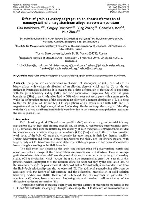 Pdf Effect Of Grain Boundary Segregation On Shear Deformation Of
