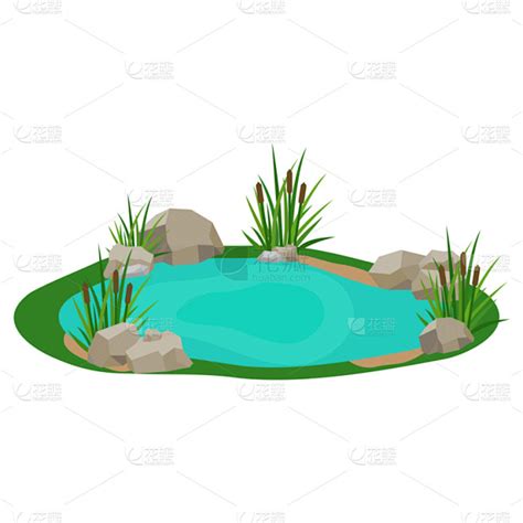 矢量 棕榈树 湖 岩石 绘画插图 扁平化设计 热 草 池塘 沙漠素材 花瓣网