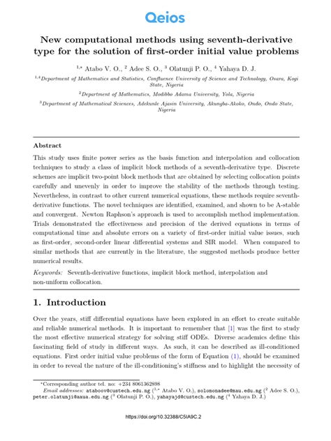 New Computational Methods Using Seventh Derivative Pdf Mathematical Objects Subtraction