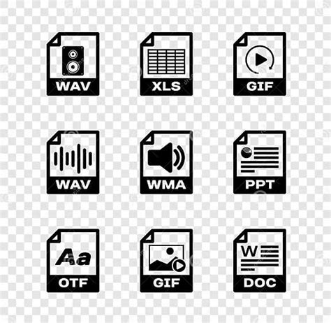 set wav file document xls otf and doc icon vector stock vector