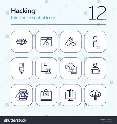 Hacking Line Icon Set Programmer Computer Stock Vector Royalty Free Shutterstock