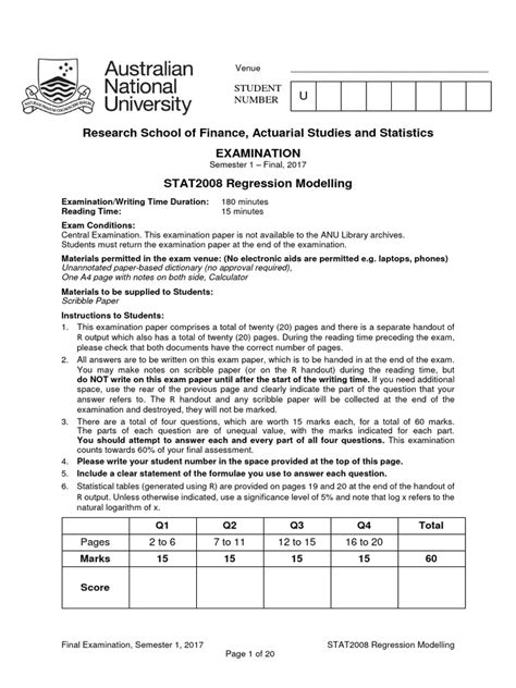 Final Exam 2017 Pdf Errors And Residuals Regression Analysis