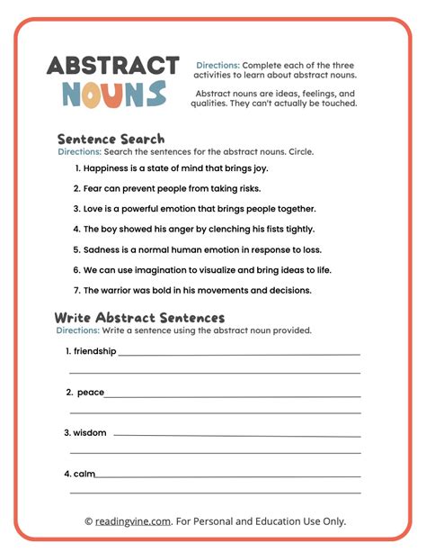 Concrete Abstract Nouns Worksheet Abstract Nouns And Concrete Nouns
